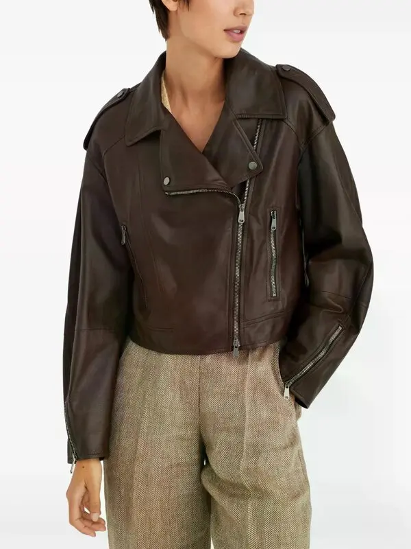 Brunello Cucinelli Panelled Leather Cropped Jacket