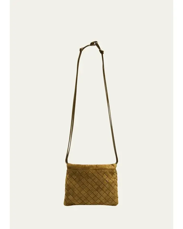 Bottega Veneta Small Intrecciato Suede Pouch - Moss