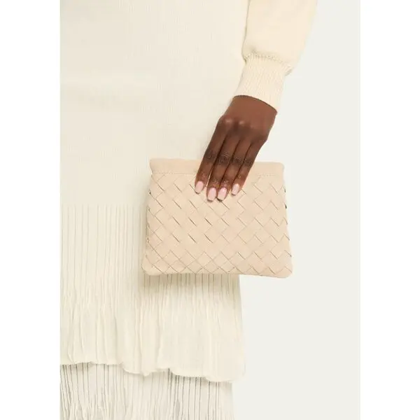 Bottega Veneta Small Intrecciato Suede Pouch - Moss