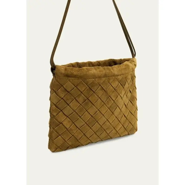 Bottega Veneta Small Intrecciato Suede Pouch - Moss