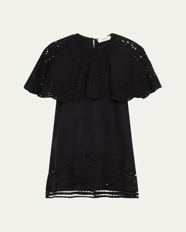 Sea Lula Embroidered Cape-sleeve Mini Dress