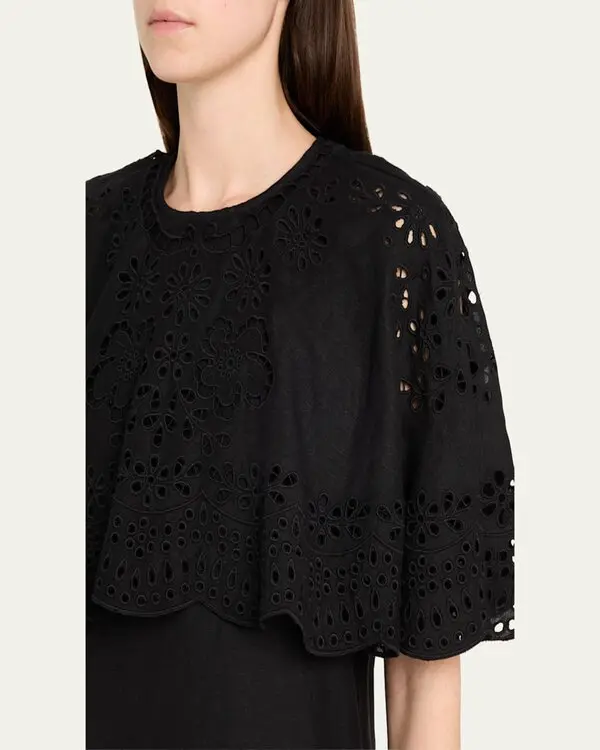 Sea Lula Embroidered Cape-sleeve Mini Dress