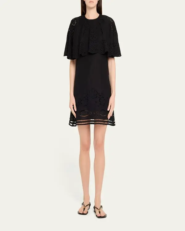 Sea Lula Embroidered Cape-sleeve Mini Dress