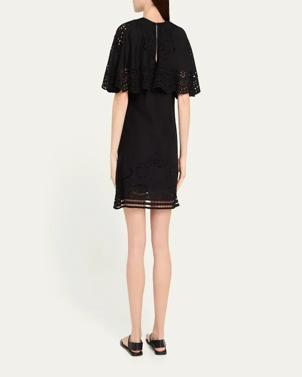 Sea Lula Embroidered Cape-sleeve Mini Dress