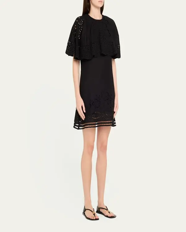 Sea Lula Embroidered Cape-sleeve Mini Dress