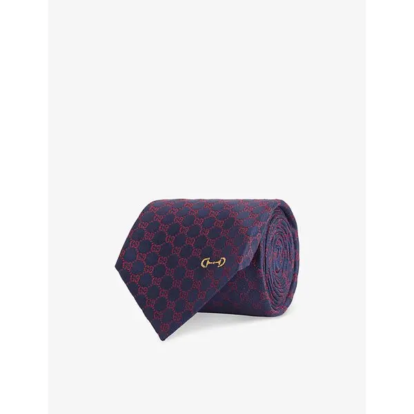 Gucci Gg Monogram Jacquard Silk Neck Tie - Navy/red
