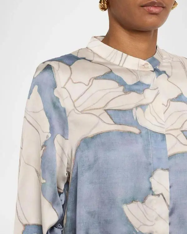 REISS Gigi Cutout Floral-print Satin Shirt - Blue