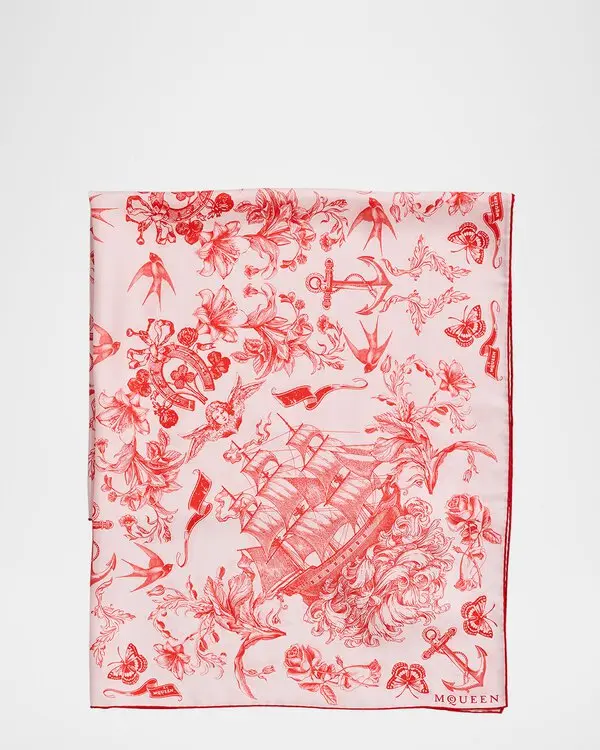 Alexander McQueen Sailor Tattoo Silk Scarf - Rose Red