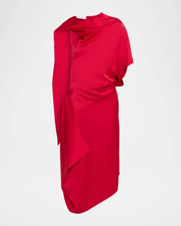 Stella Mccartney Satin Asymmetric Midi Dress - Raspberry - 40% Off |  Editorialist