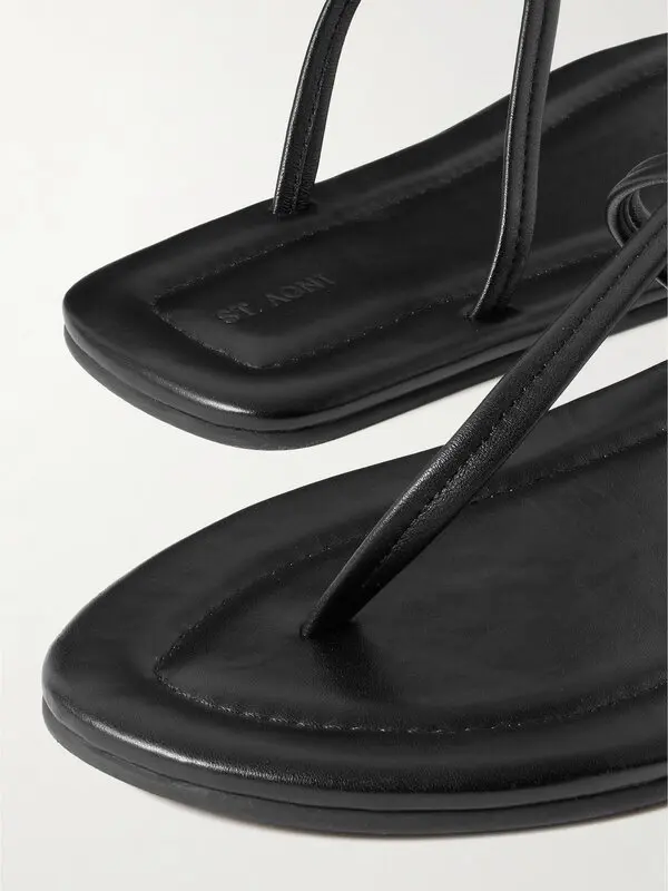 ST. AGNI Leather T-bar Sandals - Black