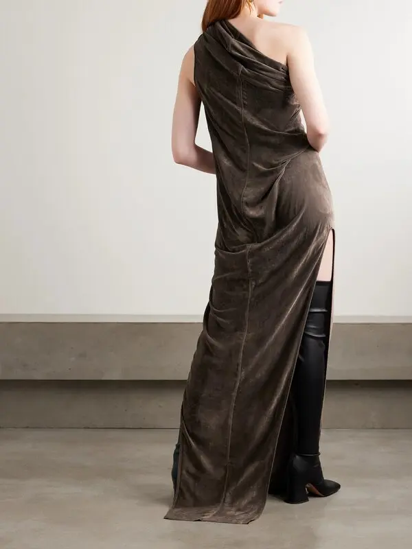 Rick Owens Athena Arrowhead One-shoulder Crushed-velvet Gown