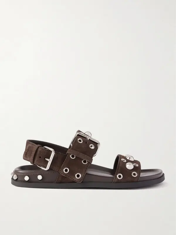 Valentino Garavani Nellcôte Studded Leather And Suede Sandals - Brown