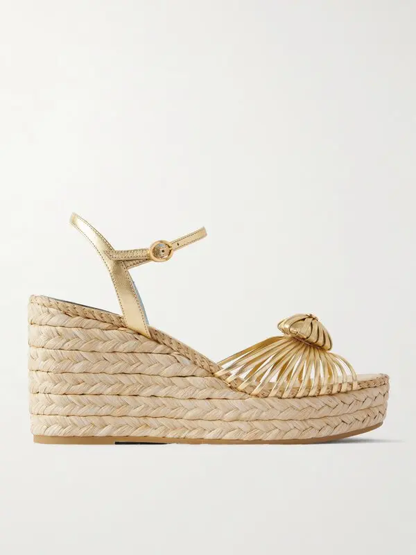 Valentino Garavani 100 Metallic Leather Espadrille Wedge Sandals - Gold