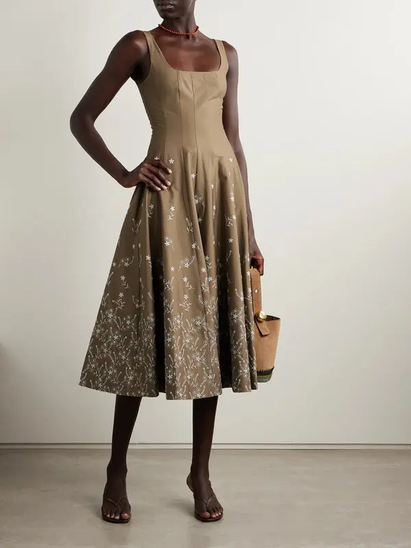 Staud Wells Pleated Embroidered Midi Dress In Neutrals - 60% Off |  Editorialist