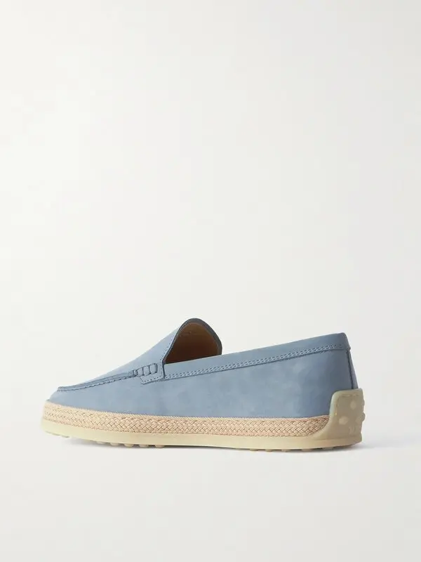 TOD'S Gomma Raffia-trimmed Nubuck Loafers - Blue