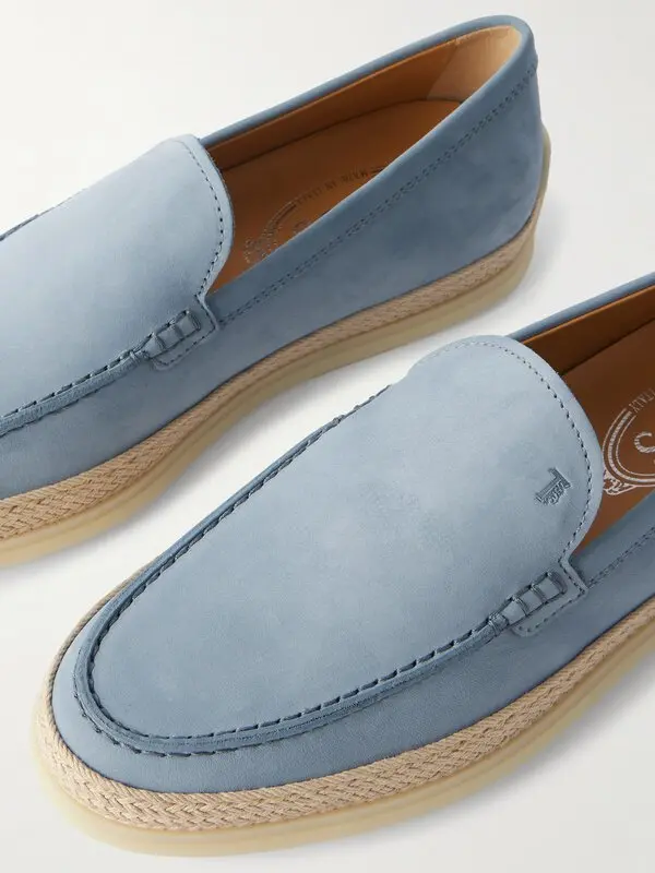 TOD'S Gomma Raffia-trimmed Nubuck Loafers - Blue