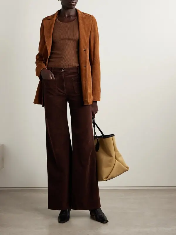NILI LOTAN Florence Cotton-blend Corduroy Flared Pants - Burgundy
