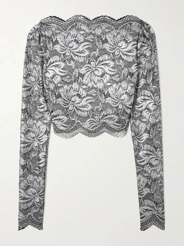 Rabanne Cropped Scalloped Stretch-lace Top - Silver