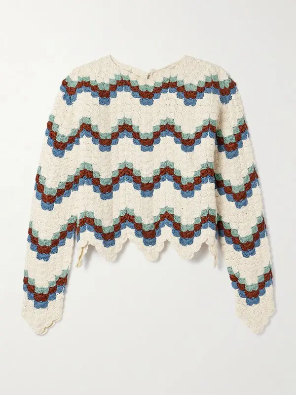 Escvdo Safi Cropped Crocheted Organic Cotton Top - Neutrals