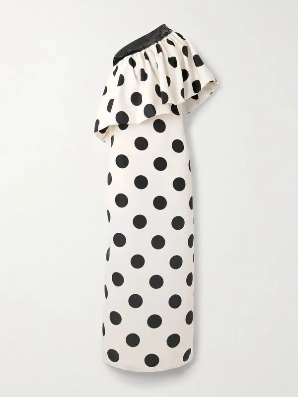 DIMA AYAD One-shoulder Polka-dot Maxi Dress