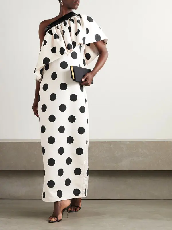 DIMA AYAD One-shoulder Polka-dot Maxi Dress