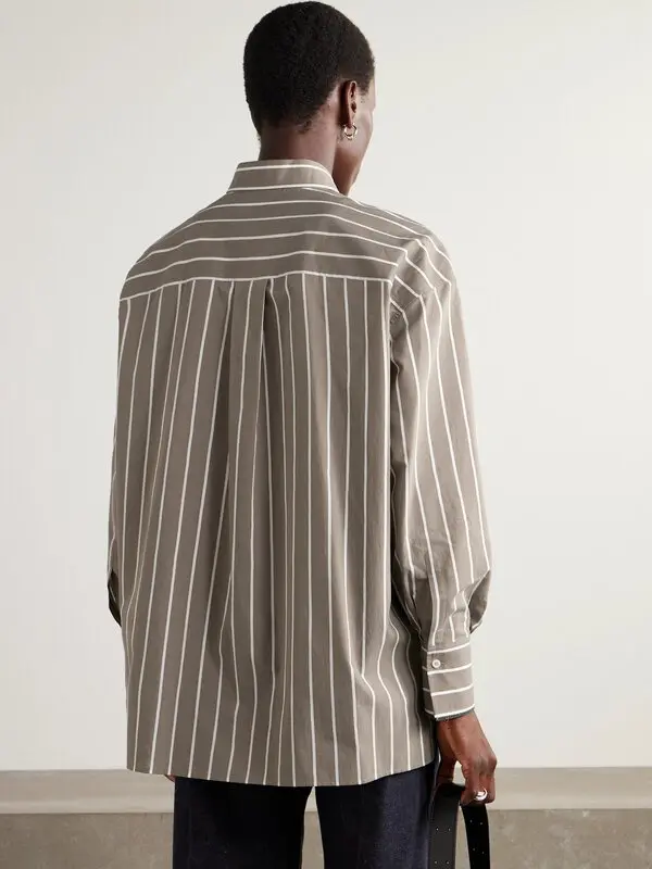 Brunello Cucinelli Bead-embellished Striped Cotton-blend Poplin Shirt