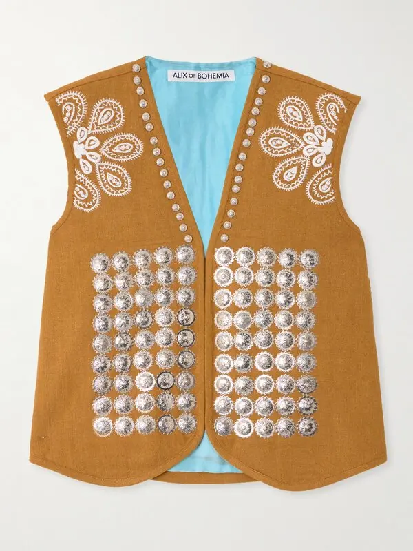 Alix Of Bohemia Arizona Studded Embroidered Silk Vest - Yellow