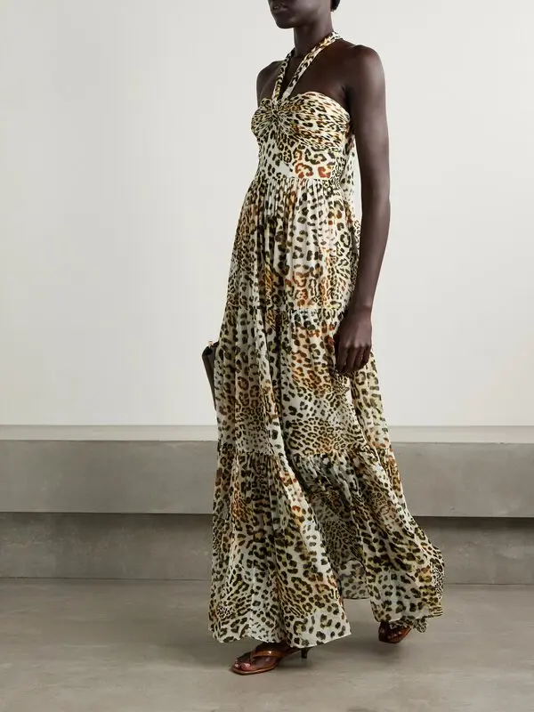 Cara Cara Piana Leopard-print Silk-chiffon Halterneck Maxi Dress