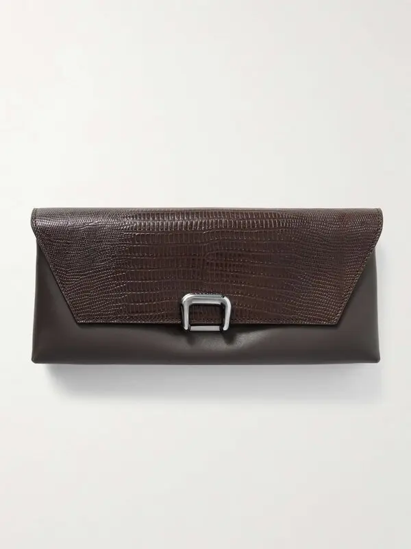 Brunello Cucinelli Lizard-effect Leather Clutch - Dark Brown