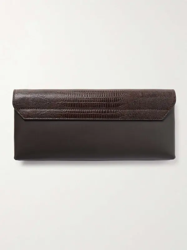 Brunello Cucinelli Lizard-effect Leather Clutch - Dark Brown