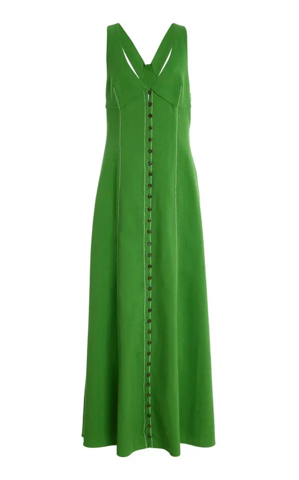 Rosie Assoulin Row; Row; Row Your Buttons Cotton-blend Dress - Green
