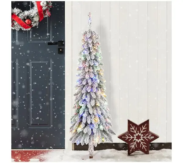 GLITZHOME 4.5' Led Pre-lit Flocked Faux Christm As Porch Tree - One-color