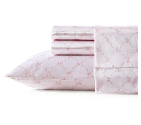Laura Ashley Bow Ribbon Pink King Sheet Set - One-color