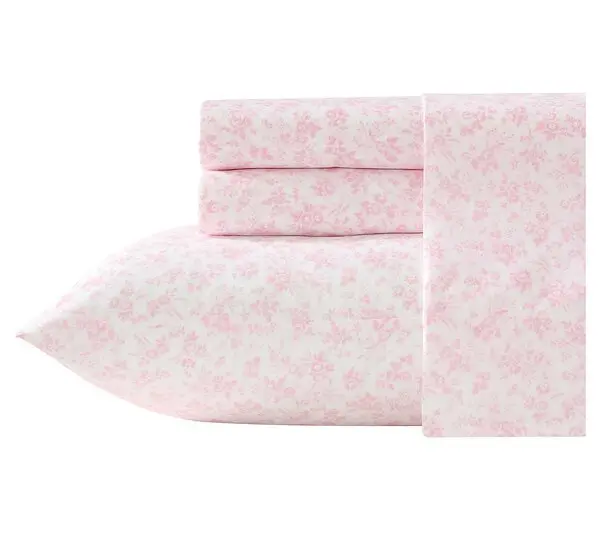 Laura Ashley Floral Toile Pink Twin Sheet Set - One-color