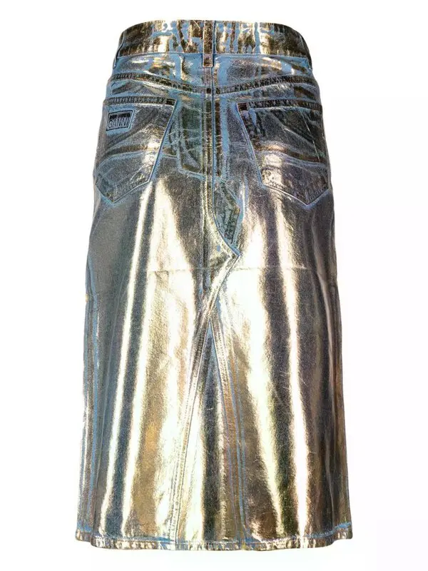 GANNI Metallic Finish Denim Midi Skirt