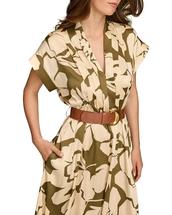 Donna Karan New York Floral Belted Midi Dress In Sap Green/Canvas - 75% Off  | Editorialist