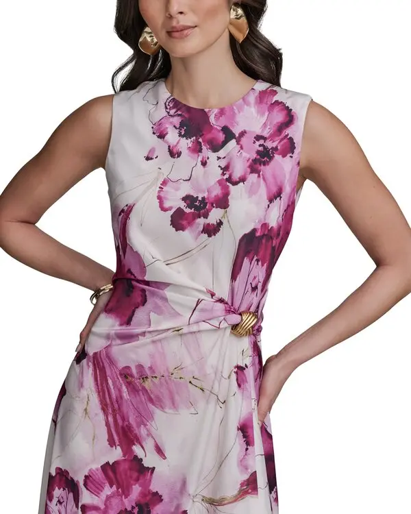 Donna Karan New York Floral Satin Gathered Waist Dress
