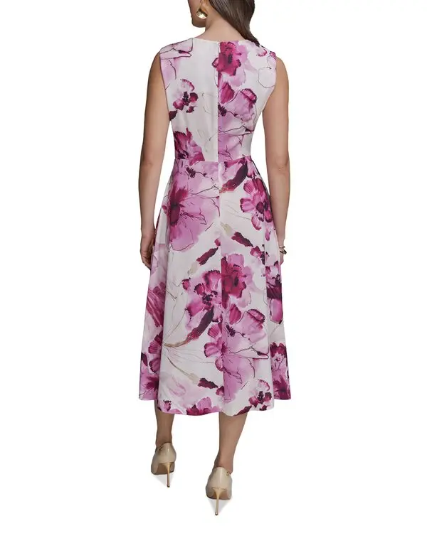 Donna Karan New York Floral Satin Gathered Waist Dress