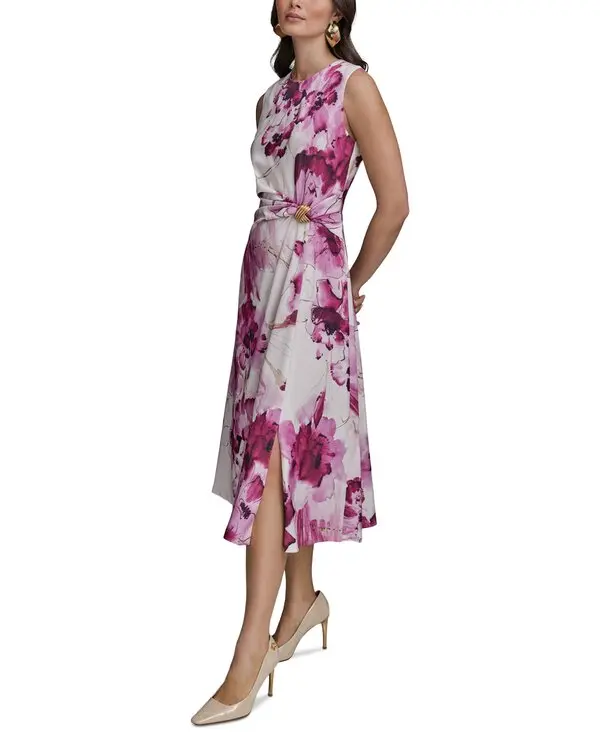 Donna Karan New York Floral Satin Gathered Waist Dress