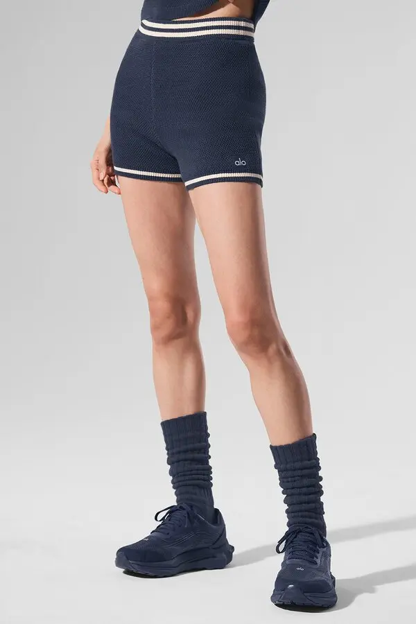 Alo Yoga Tennis Club Sweater Knit Hot Short - Navy/ivory