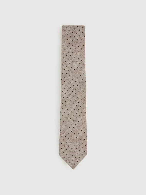 REISS Pio Wool-cotton Polka-dot Tie - Grey Melange