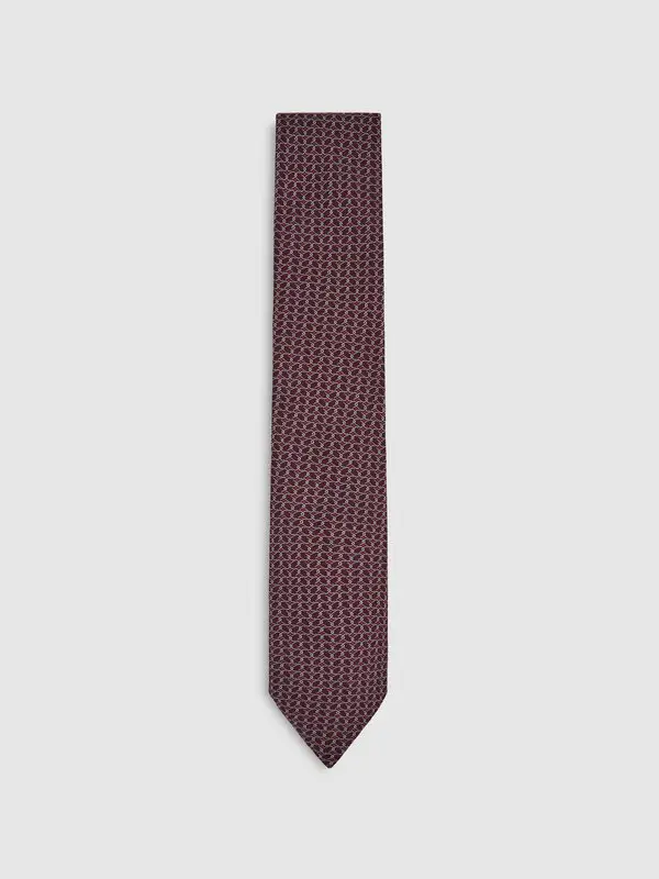 REISS Bernardo Geometric-chain Print Tie - Bordeaux