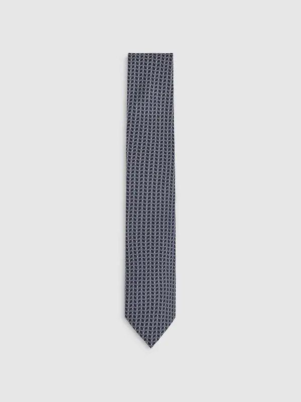 REISS Bernardo Geometric-chain Print Tie - Navy