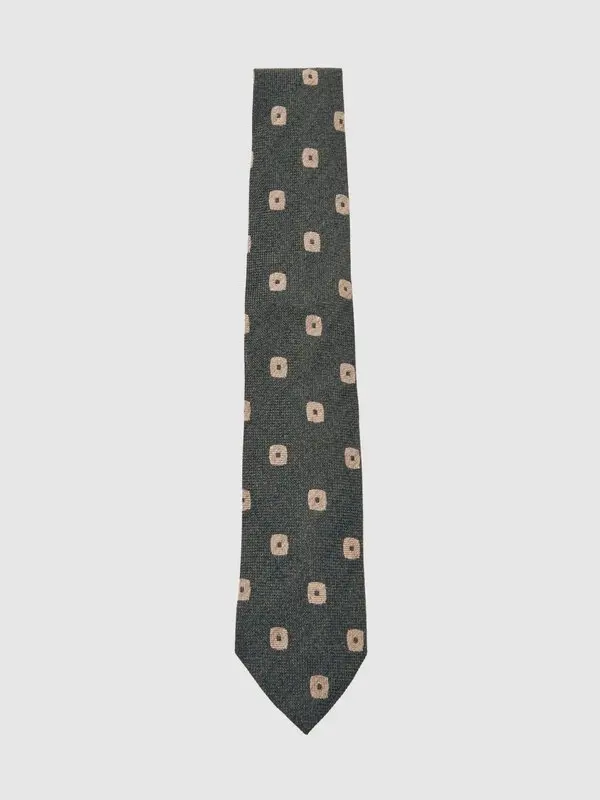 REISS Marco Silk-wool Medallion Tie - Forest Green