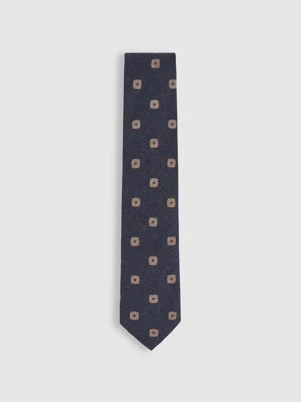 REISS Marco Silk-wool Medallion Tie - Navy