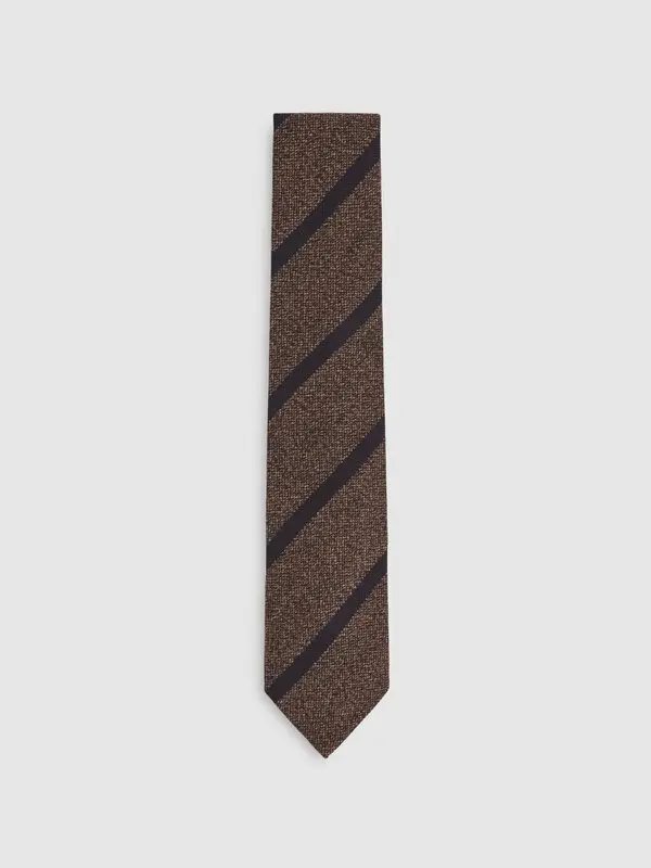REISS Sante Wool-silk Striped Tie - Chocolate Brown