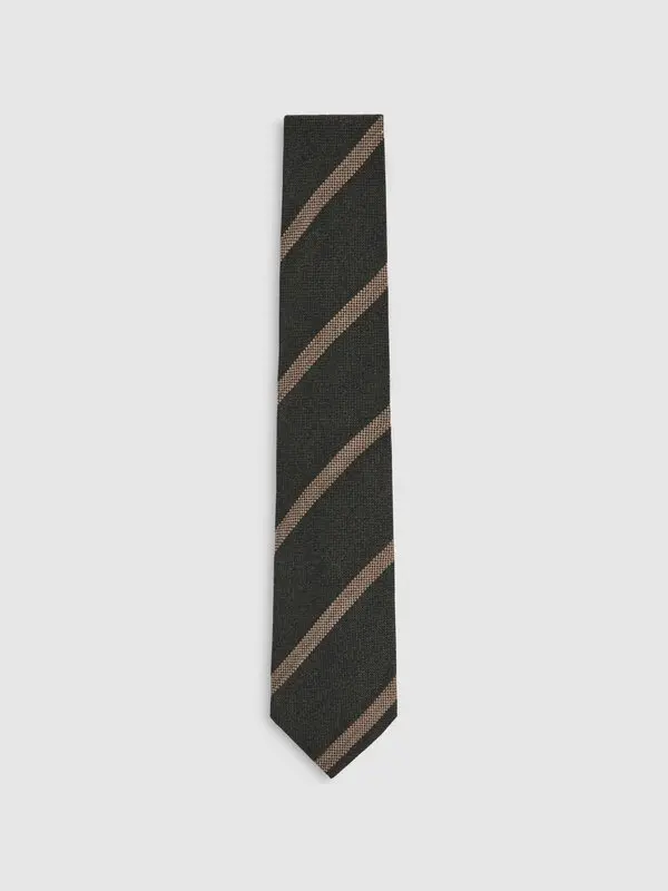REISS Sante Wool-silk Striped Tie - Forest Green