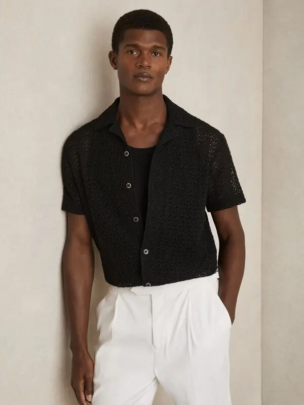 REISS Sterling Crochet Cuban Collar Shirt