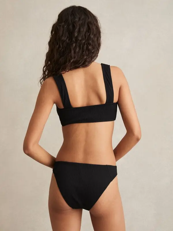 REISS Dee Ribbed Bikini Bottom - Black