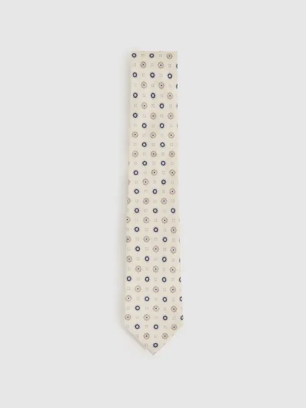 REISS Cosimo Floral-medallion Silk Tie - Ivory